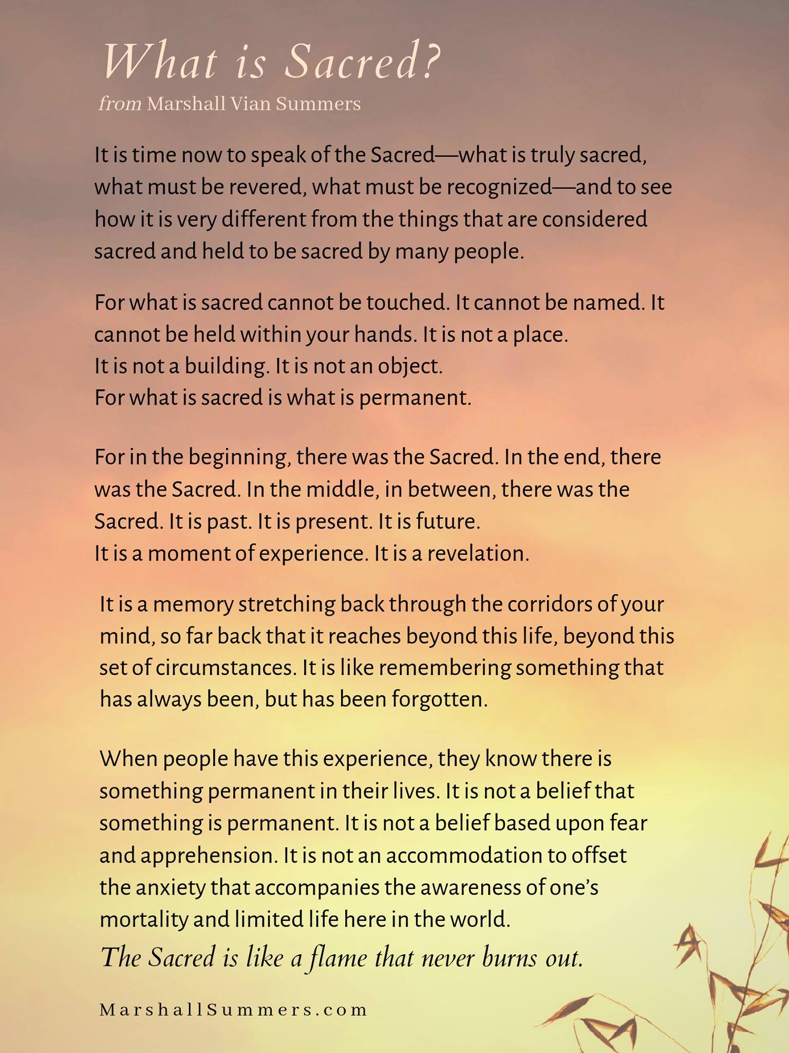 What is Sacred? - Marshall Vian Summers